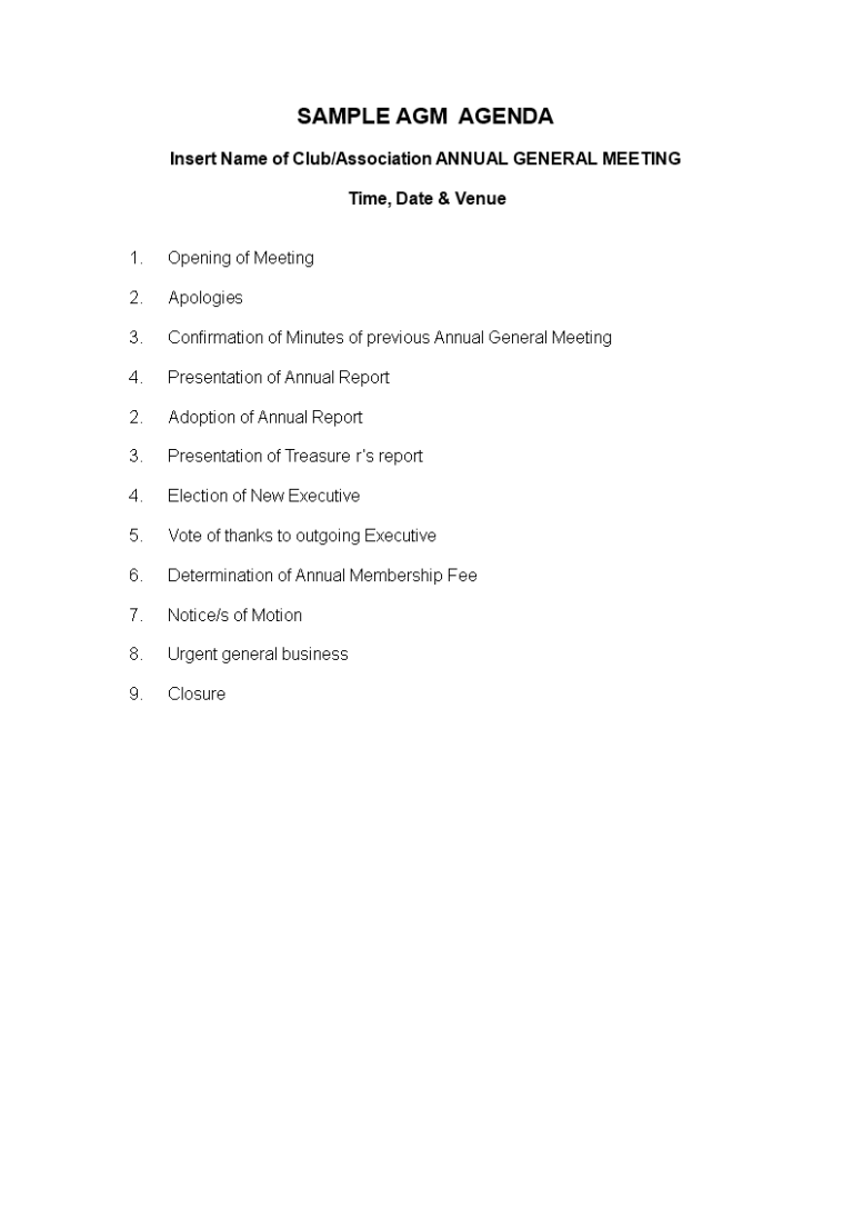 Annual General Meeting Agenda Template
