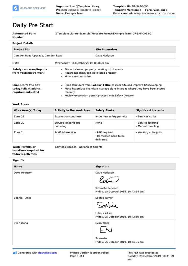 Construction Pre Start Meeting Minutes Template