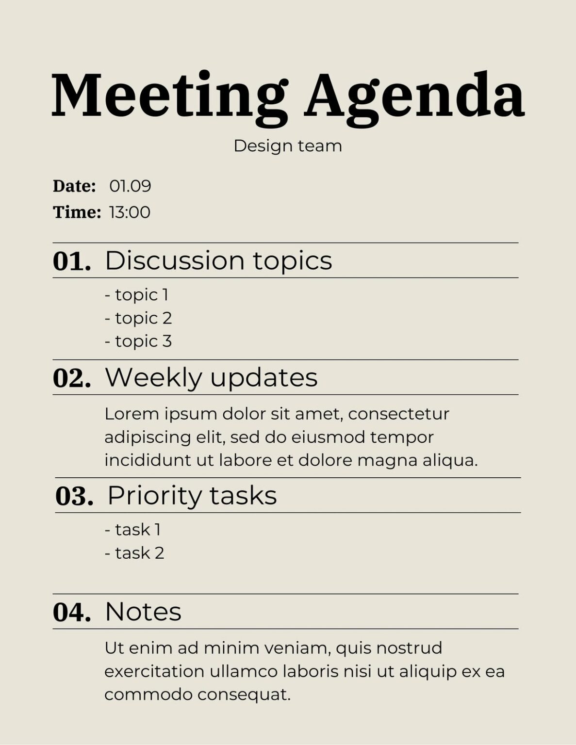 Design Team Meeting Agenda Template