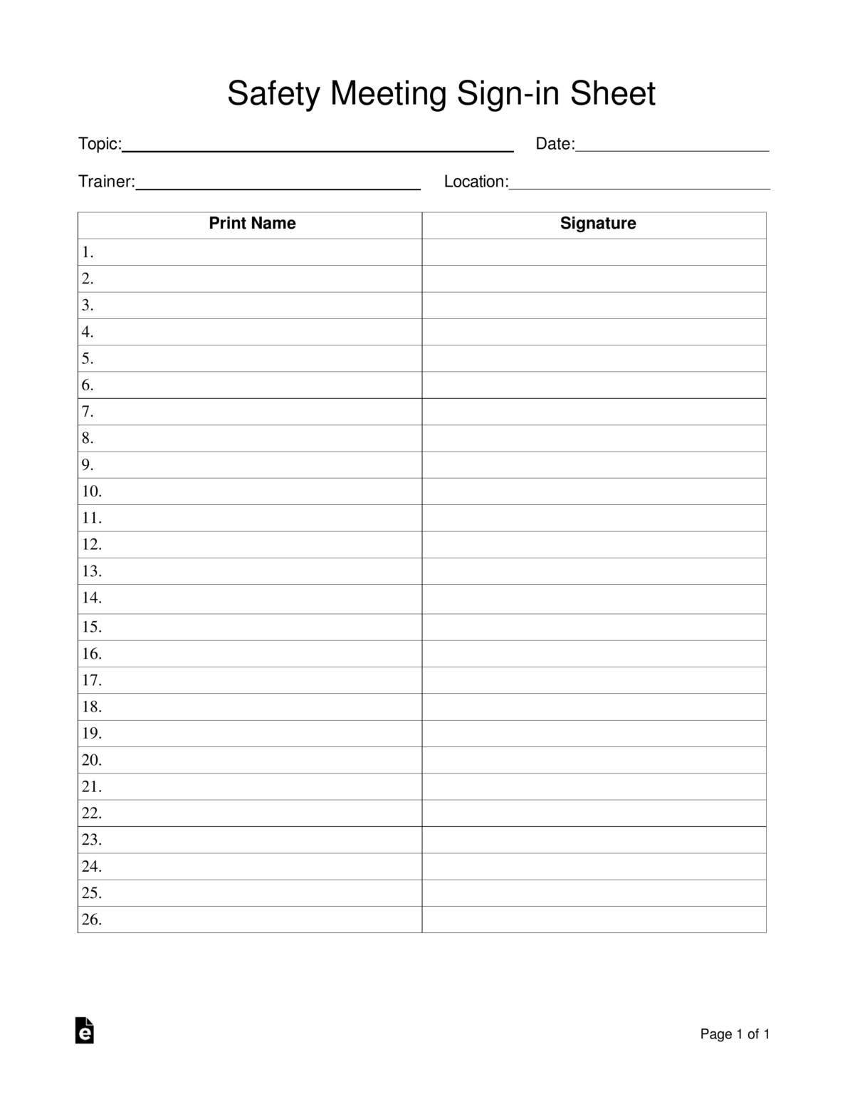 Employee Meeting Sign In Sheet Template