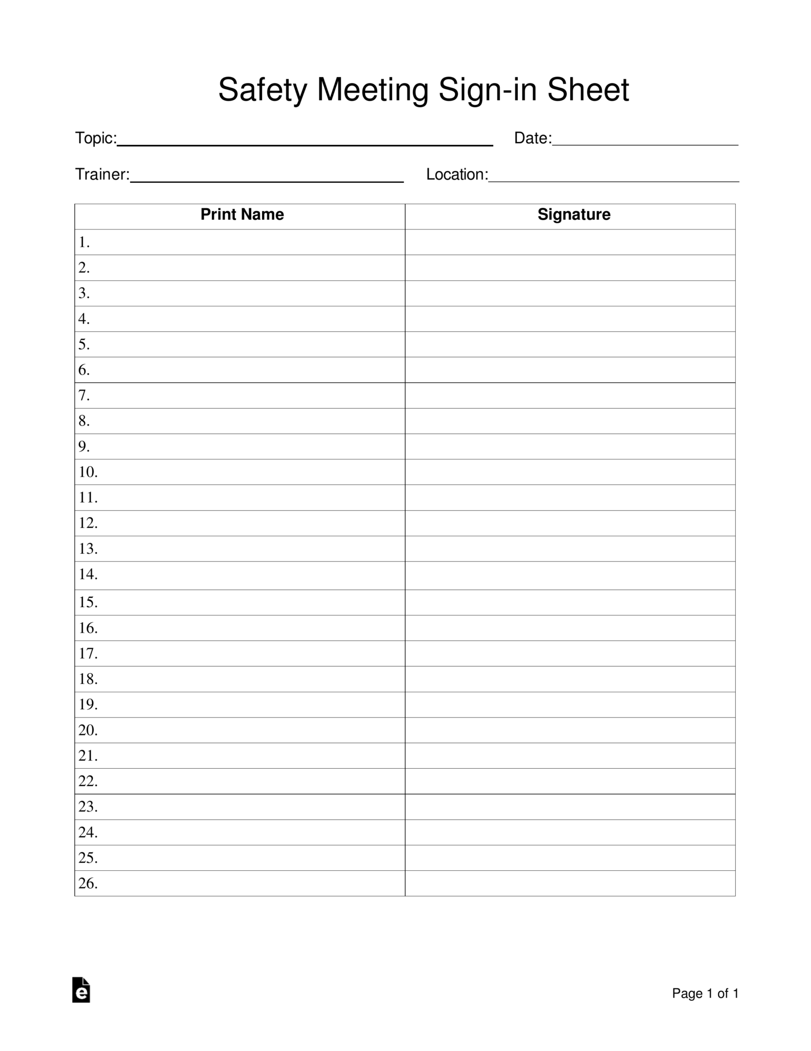 Employee Meeting Sign In Sheet Template