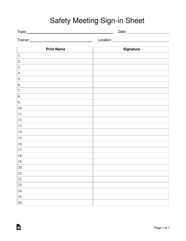 Employee Meeting Sign In Sheet Template