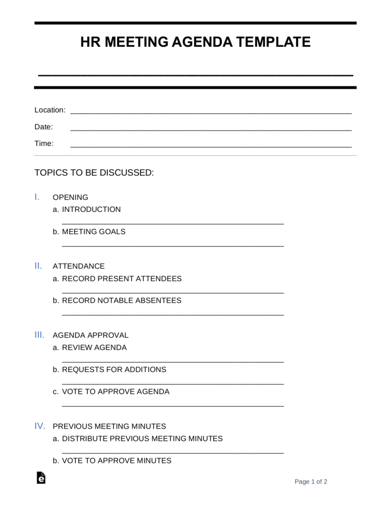Hr Minutes Of Meeting Template