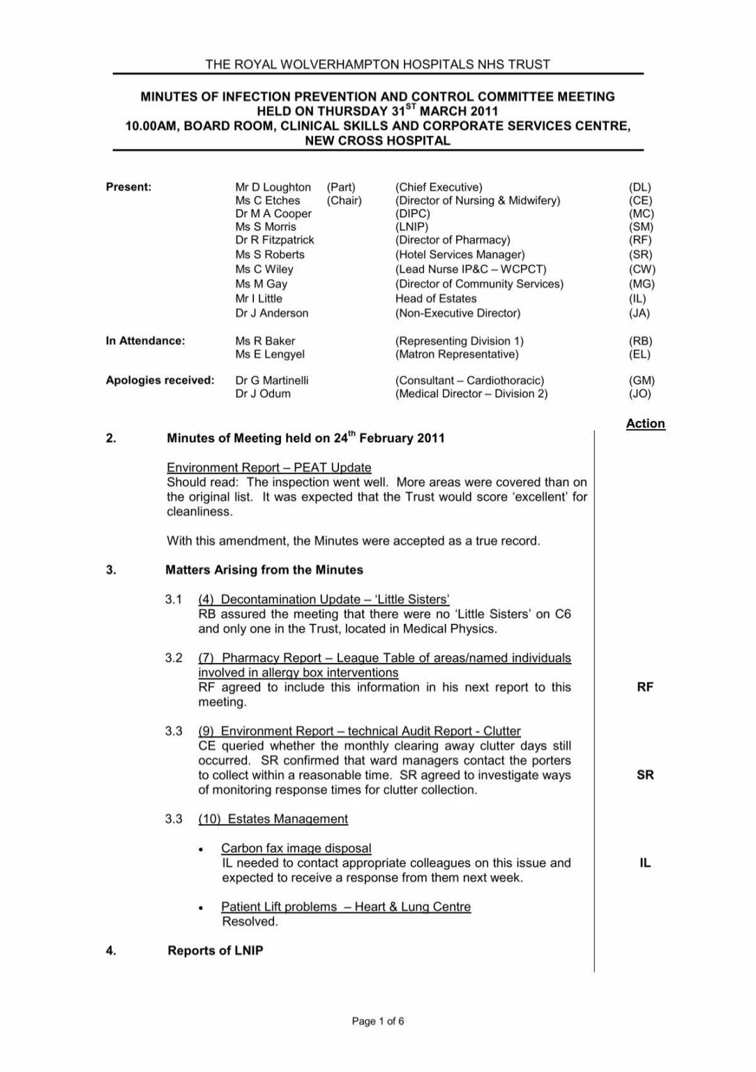 Infection Control Meeting Minutes Template