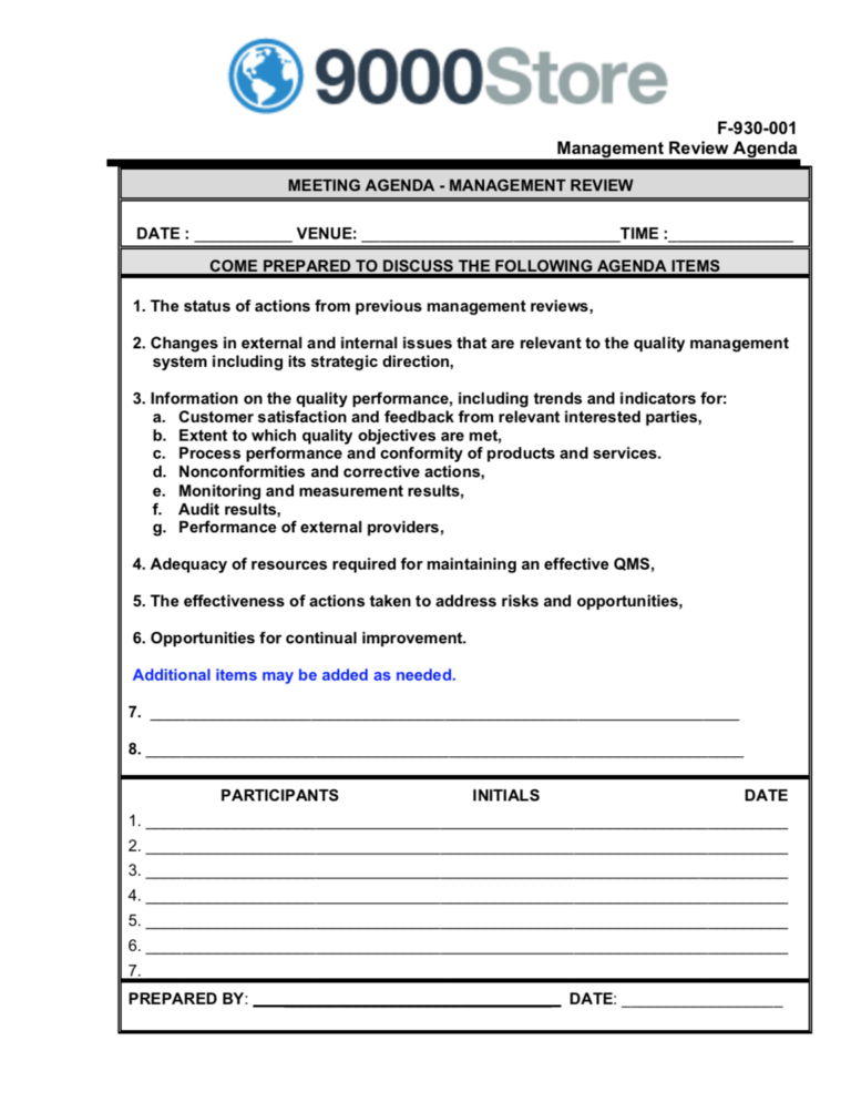 Iso 9001 Management Review Meeting Template