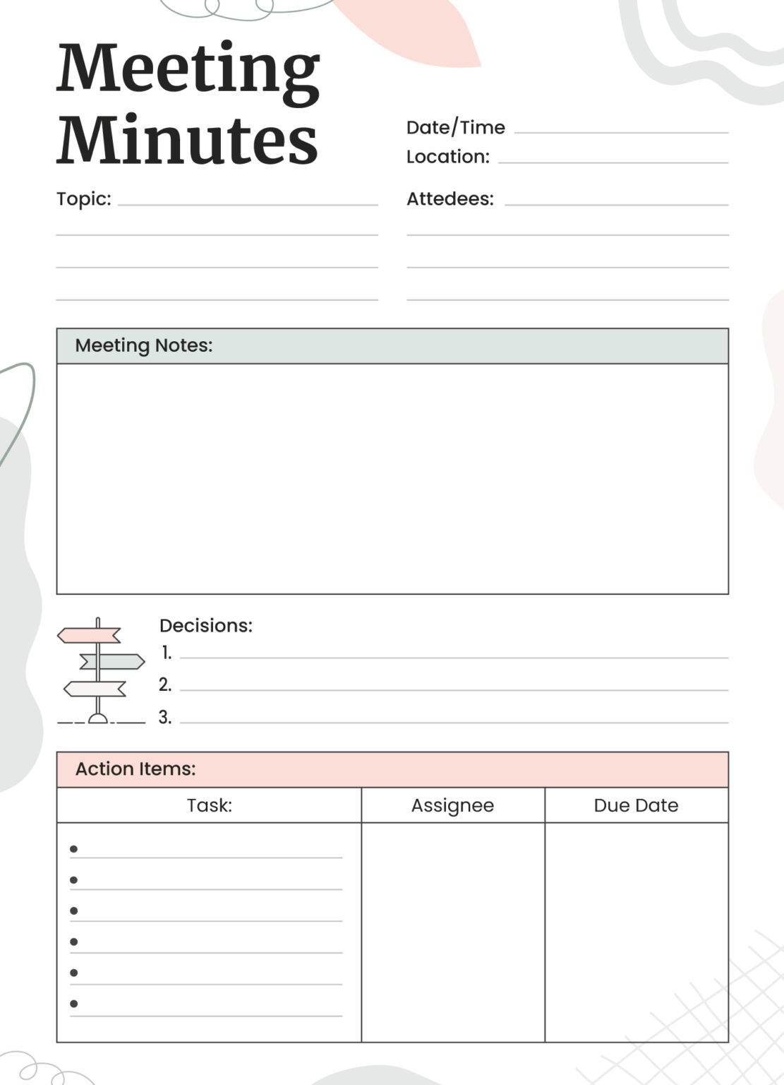 Meeting Notes And Action Items Template