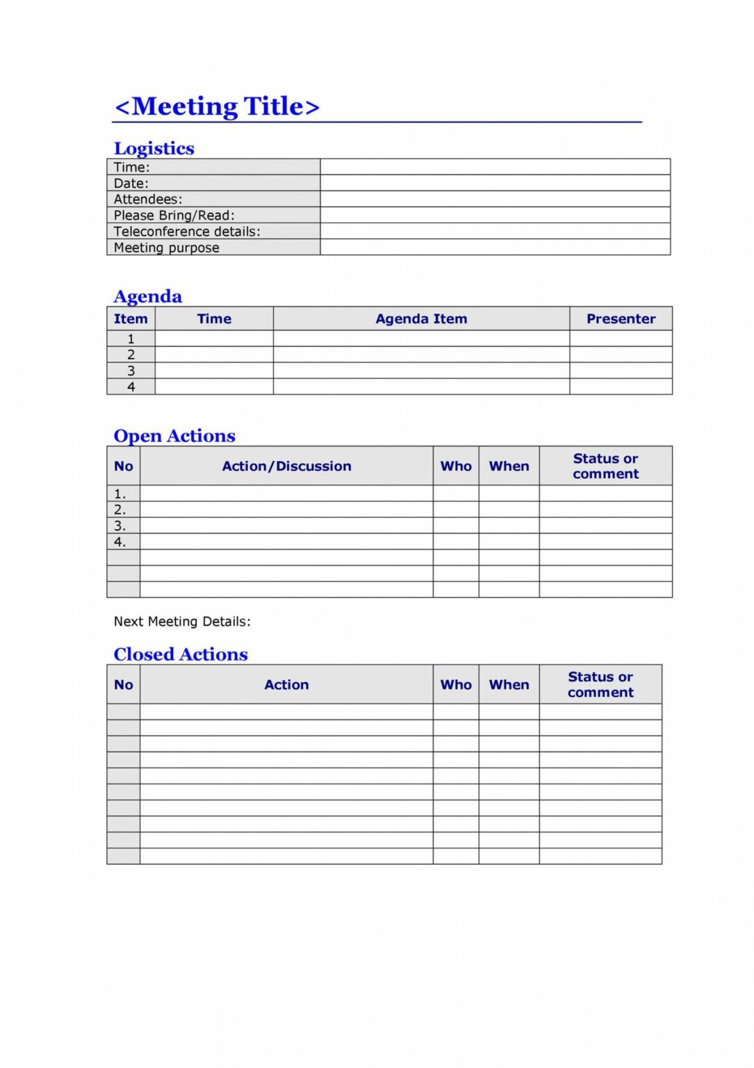 Multi Day Meeting Agenda Template