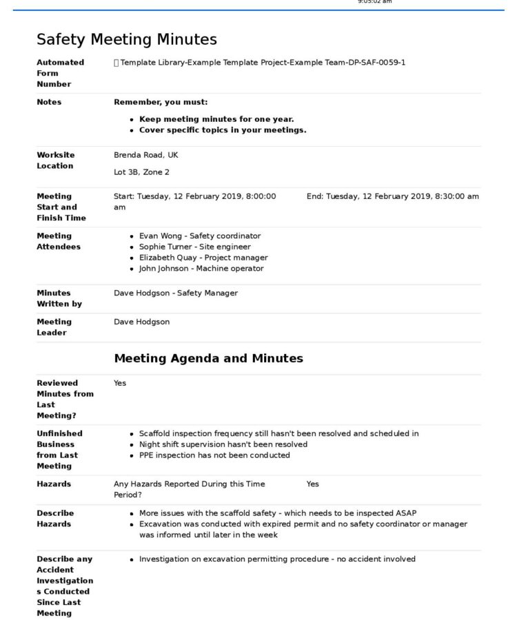 Minutes Of The Meeting Template
