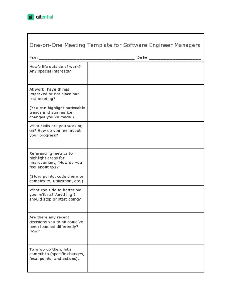 Printable One On One Meeting Template
