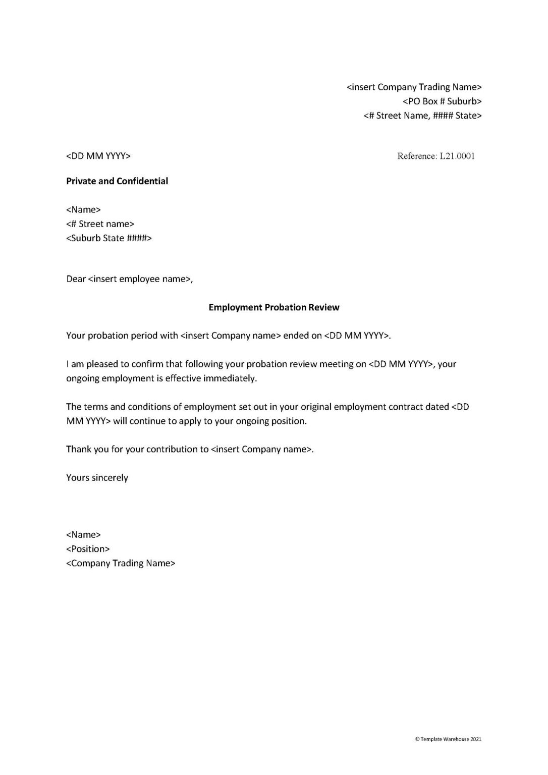 Probation Review Meeting Letter Template