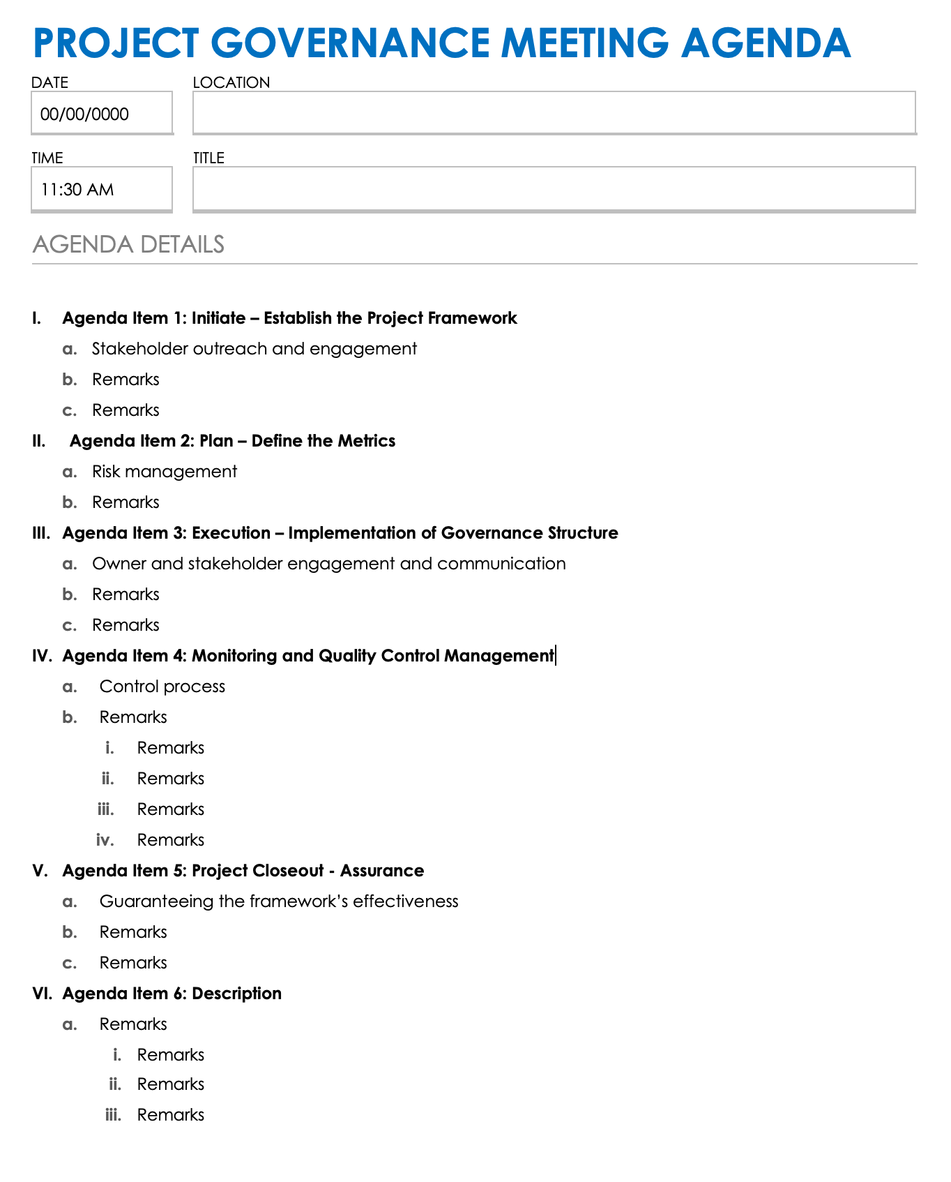 Project Status Meeting Agenda Template