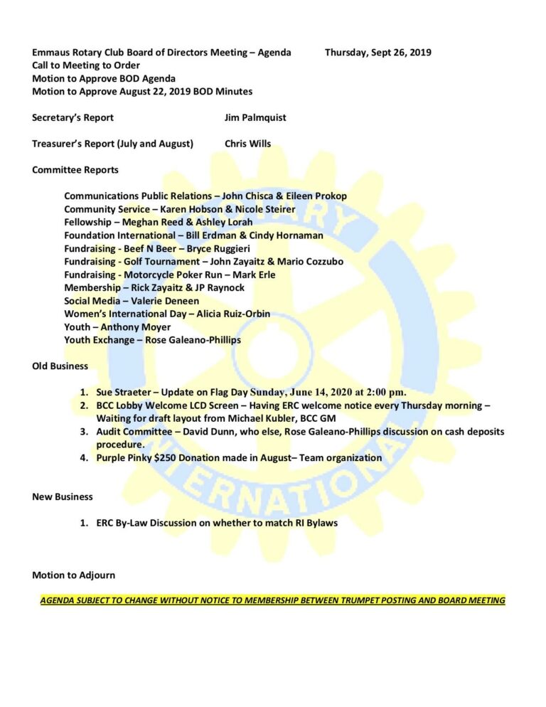 Rotary Club Meeting Agenda Template