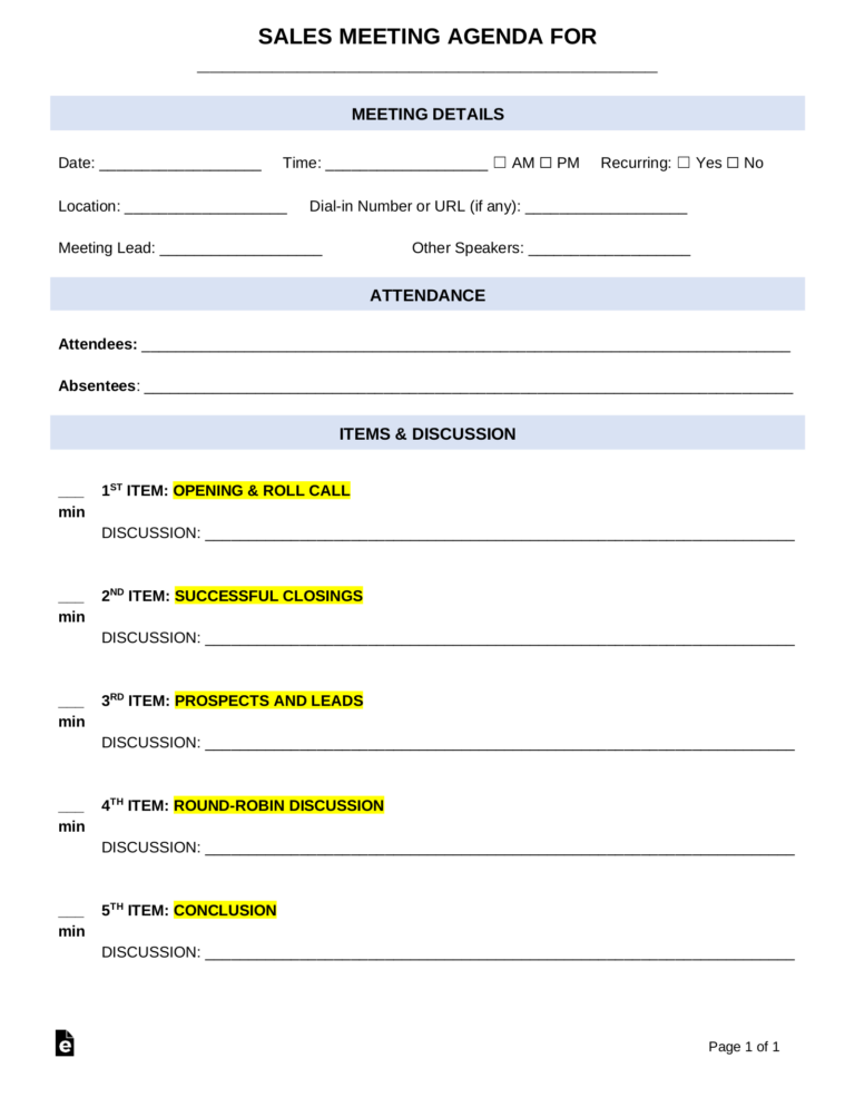 Sales Team Meeting Agenda Template