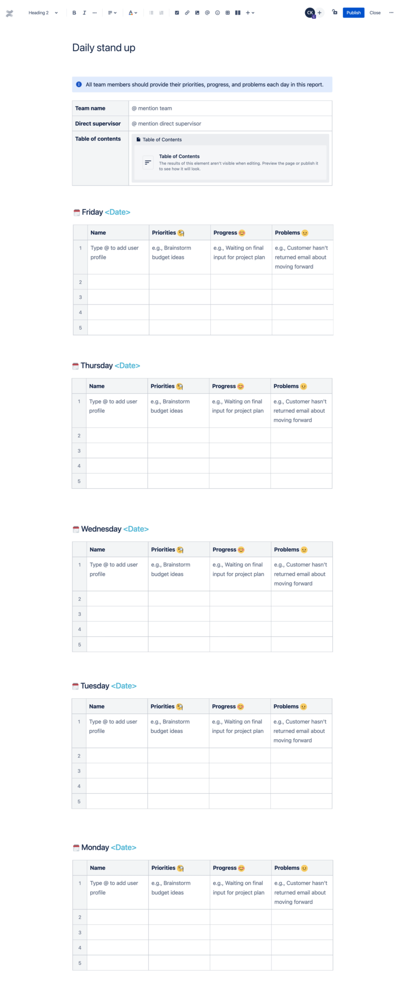 Scrum Daily Standup Meeting Template