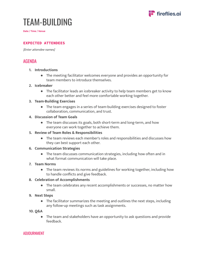 Team Building Meeting Agenda Template