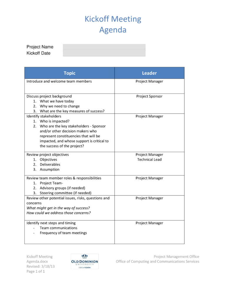 Weekly Management Meeting Agenda Template
