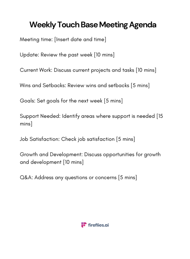 Weekly Touch Base Meeting Template