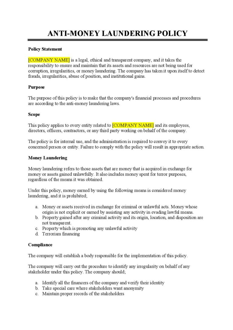 Anti-Money Laundering Policy Template & Guide
