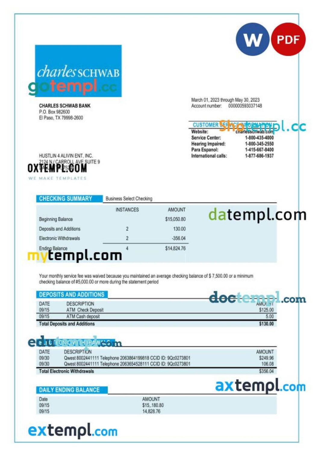 Download: Charles Schwab Bank Statement Template | PDF