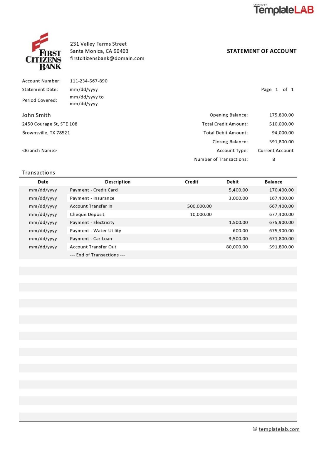 Download: Fifth Third Bank Statement Template [PDF]