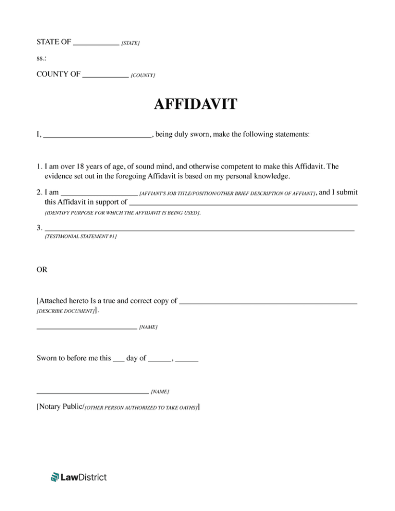 Free Affidavit Statement of Facts Template & Example