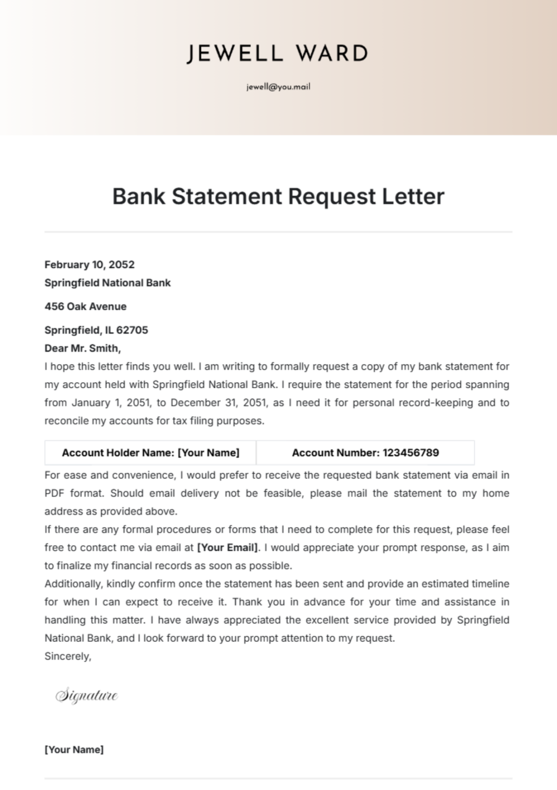 Free Bank Statement Request Template & Example