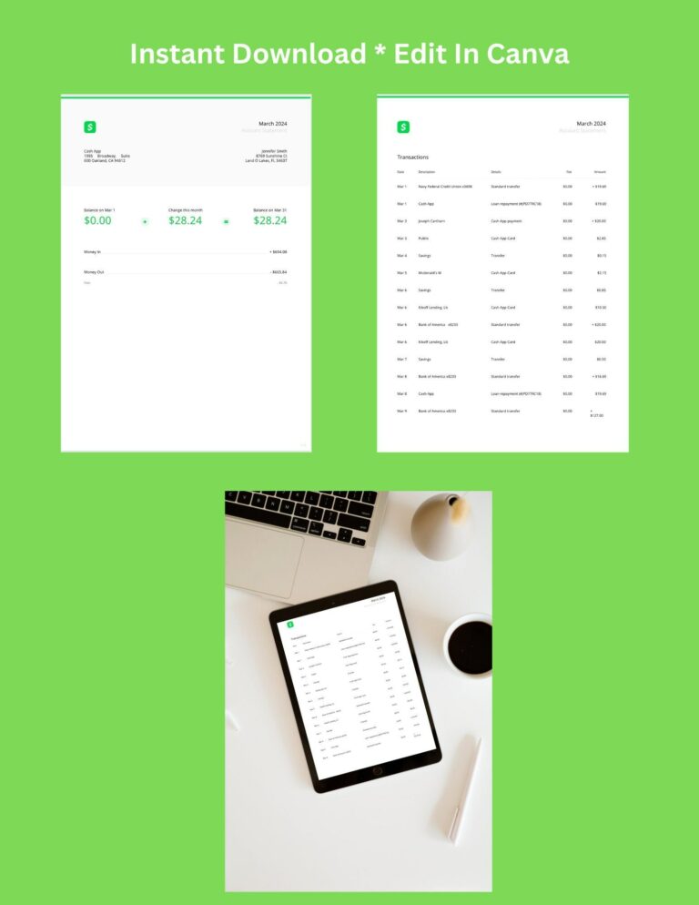 Free Cash App Bank Statement Template & PDF