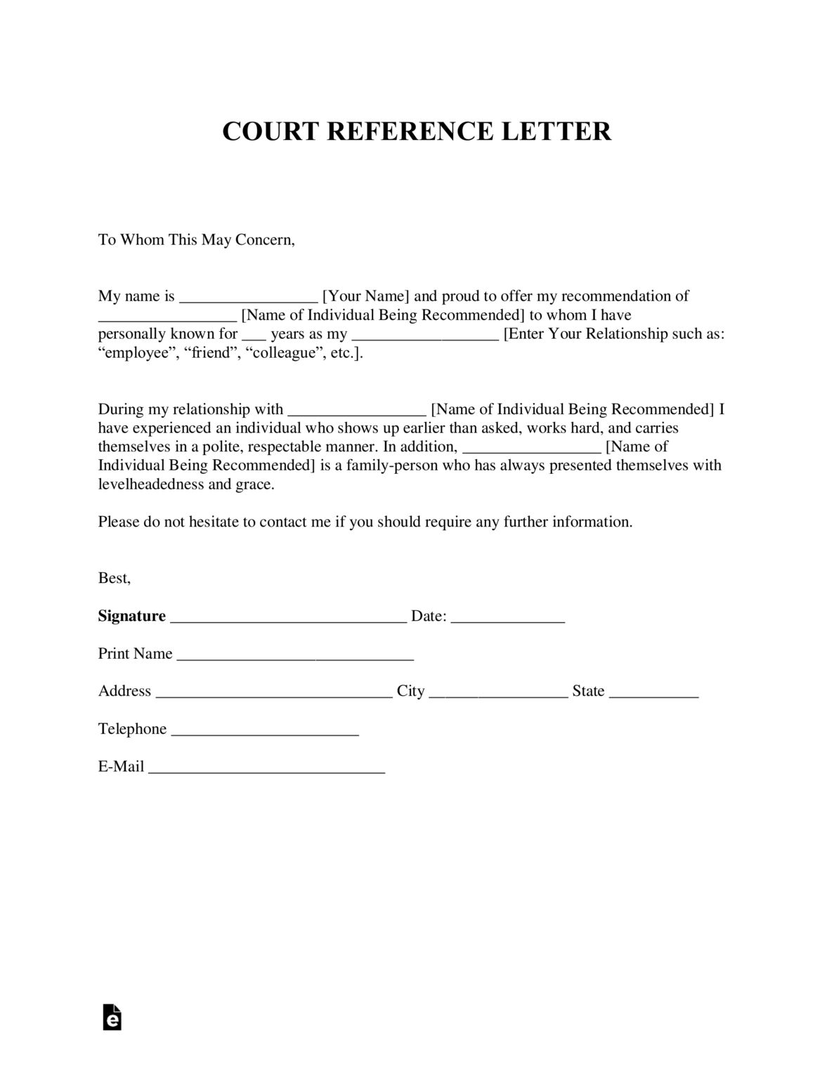 Free Character Witness Statement Template for Court