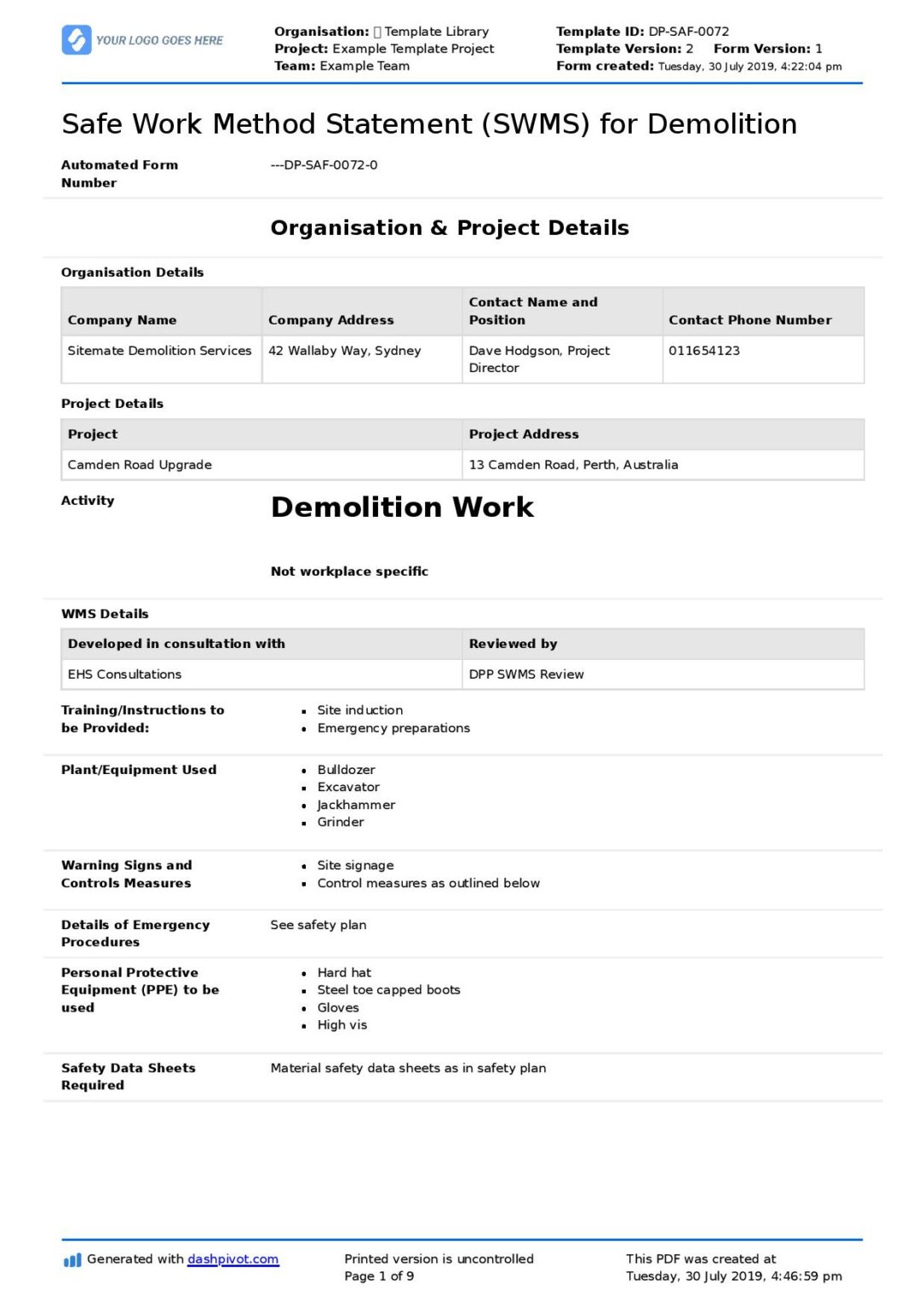 Free Demolition Method Statement Template & Example