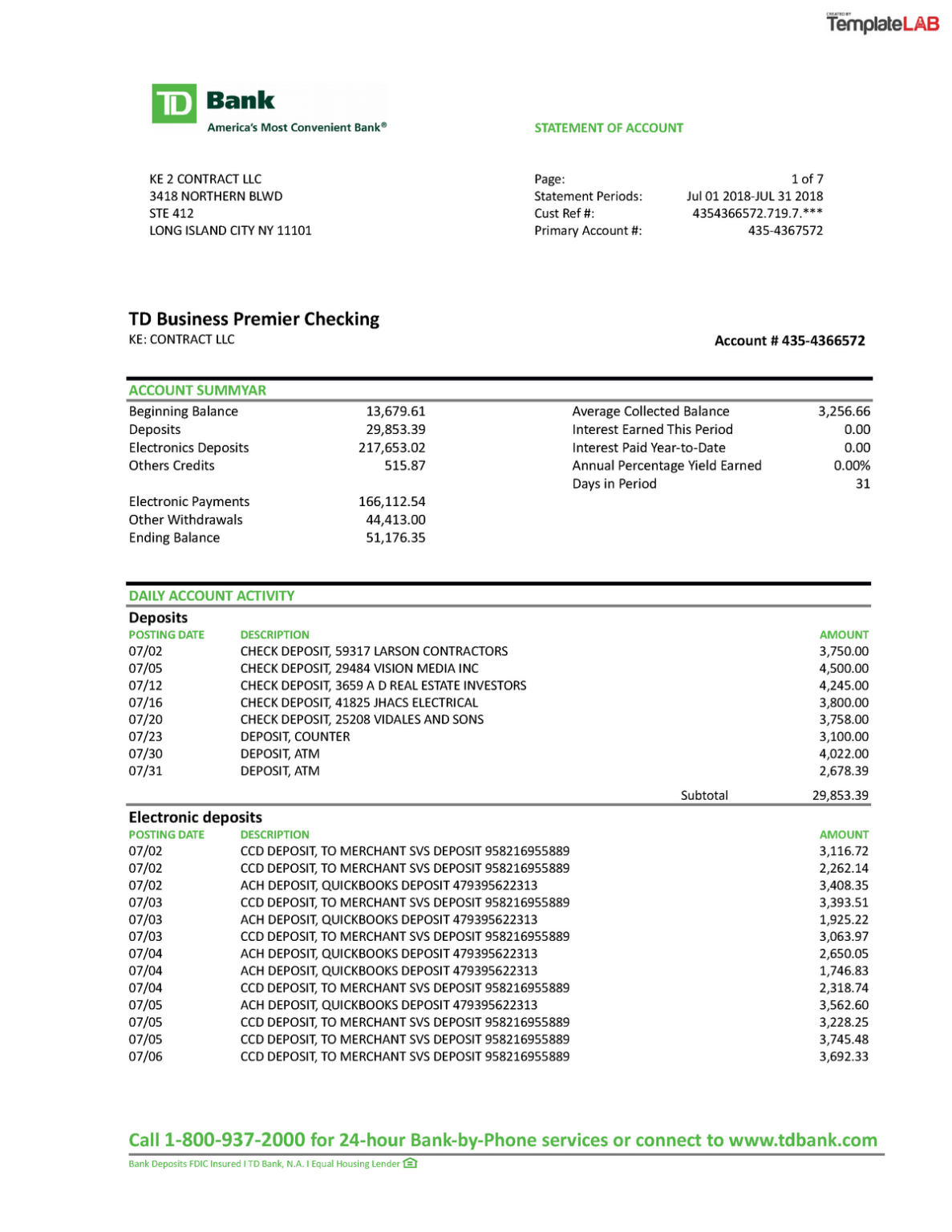 Free Editable TD Bank Statement Template & Sample