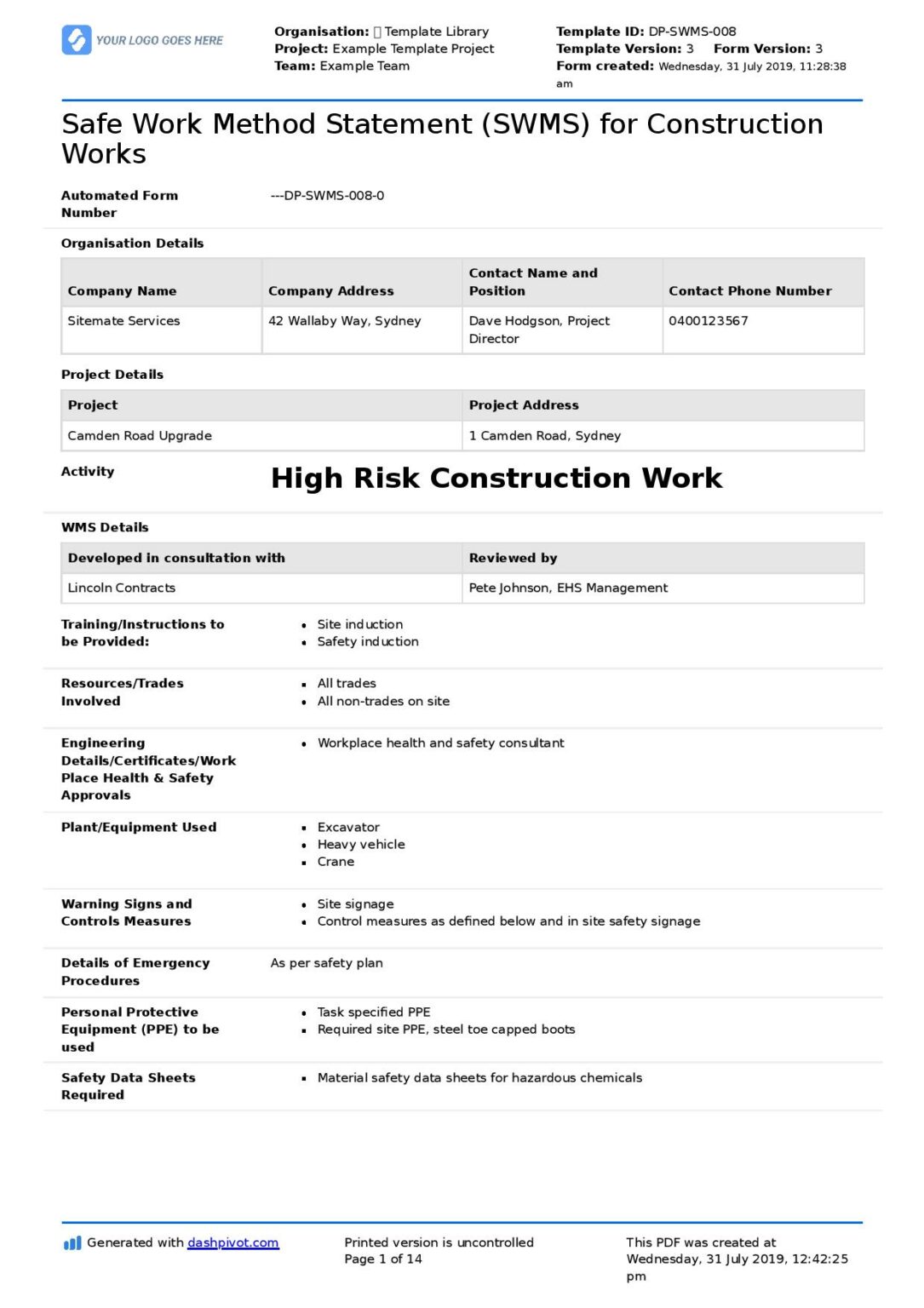 Free Electrical Safe Work Method Statement Template & Example