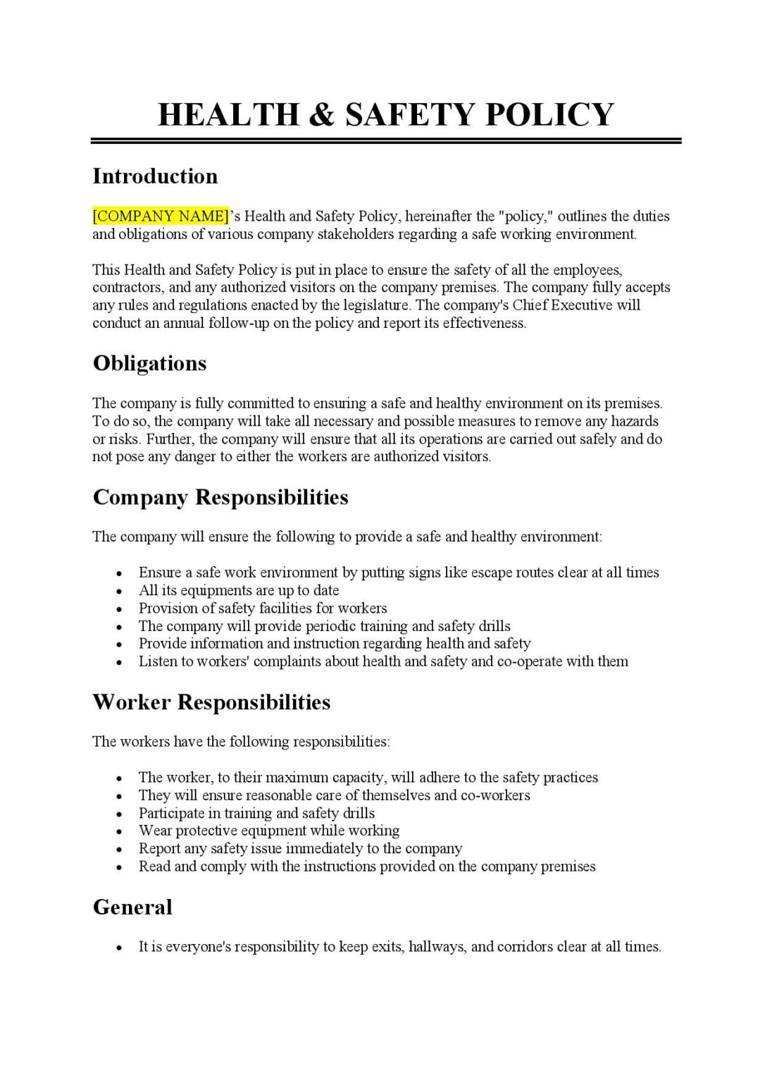 Free Fire Safety Policy Statement Template & Example