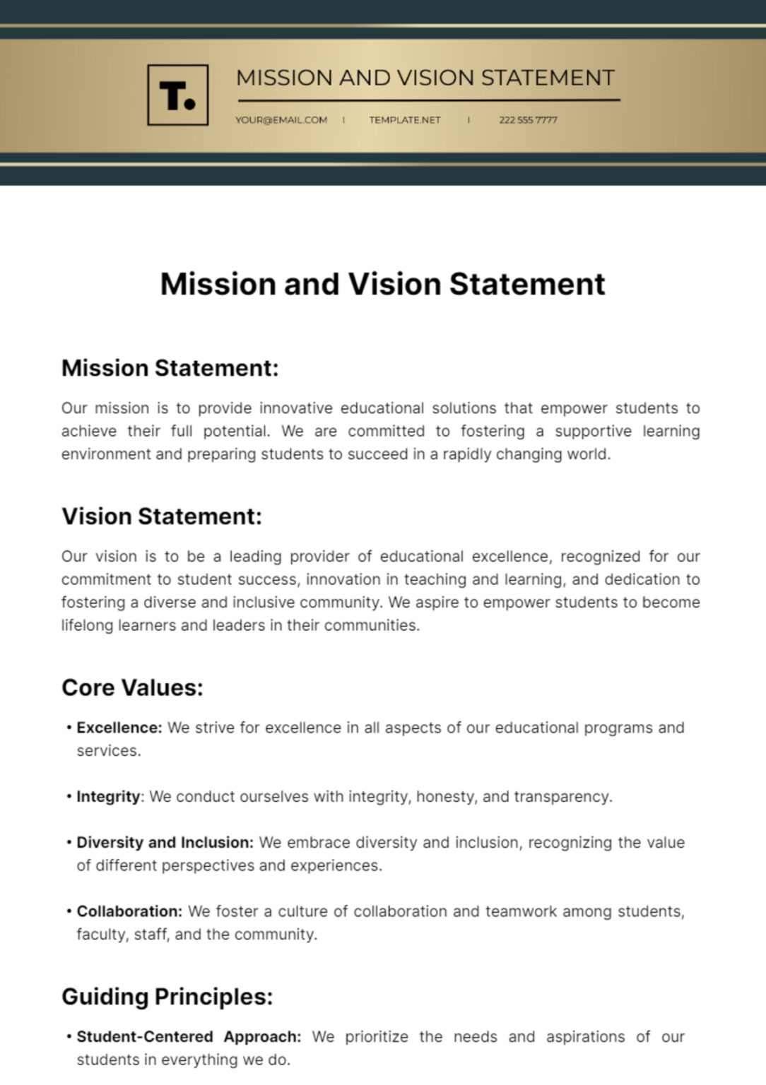 Free Mission, Vision & Values Template + Examples