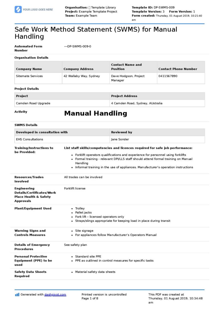 Free Safe Method Work Statement Template & Example