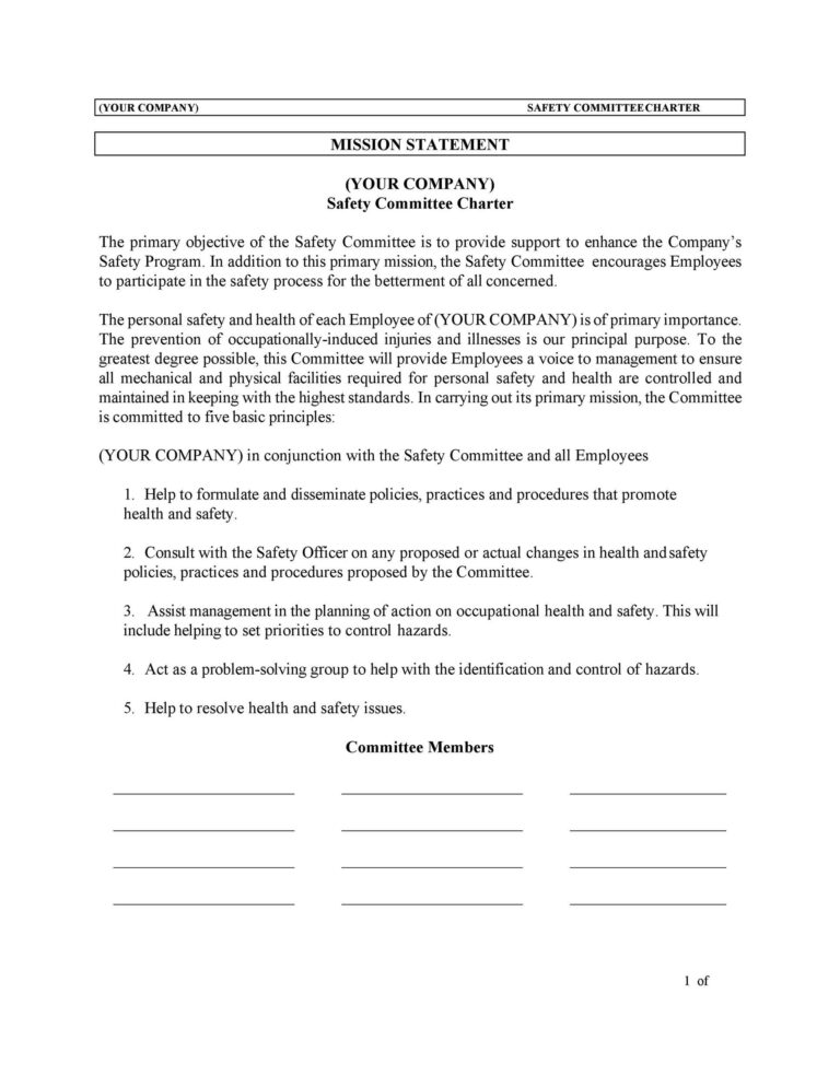 Free Safety Committee Mission Statement Template & Examples