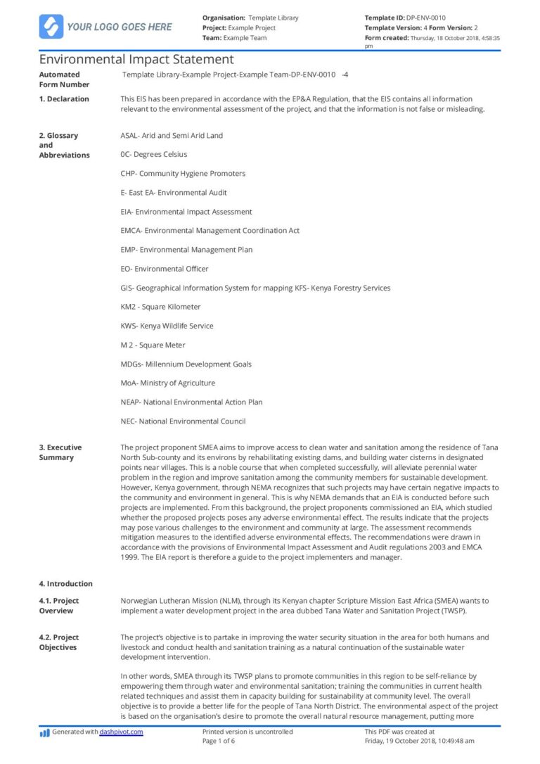 Free Statement of Environmental Effects Template & Example
