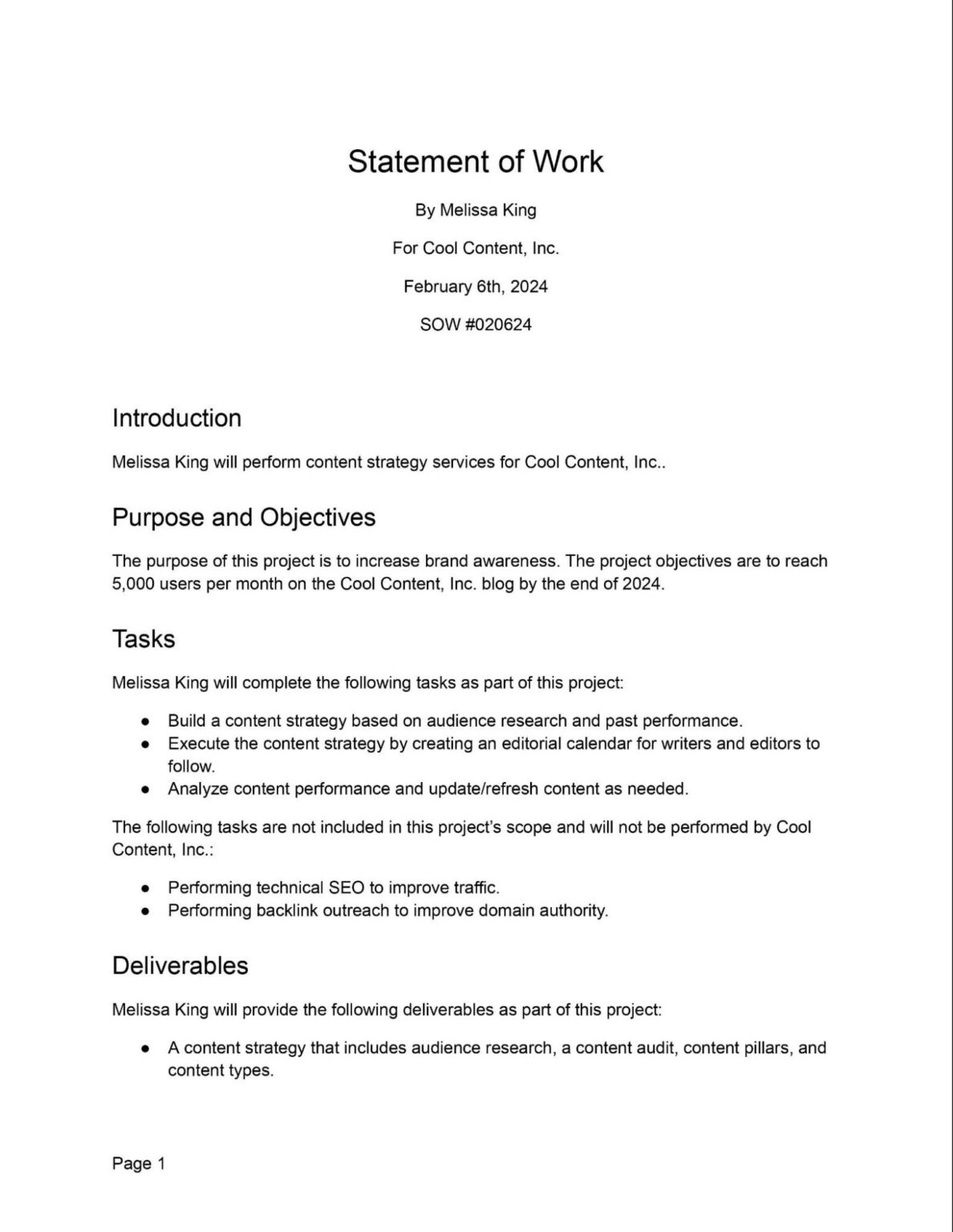Free Statement of Work Outline Template & Example