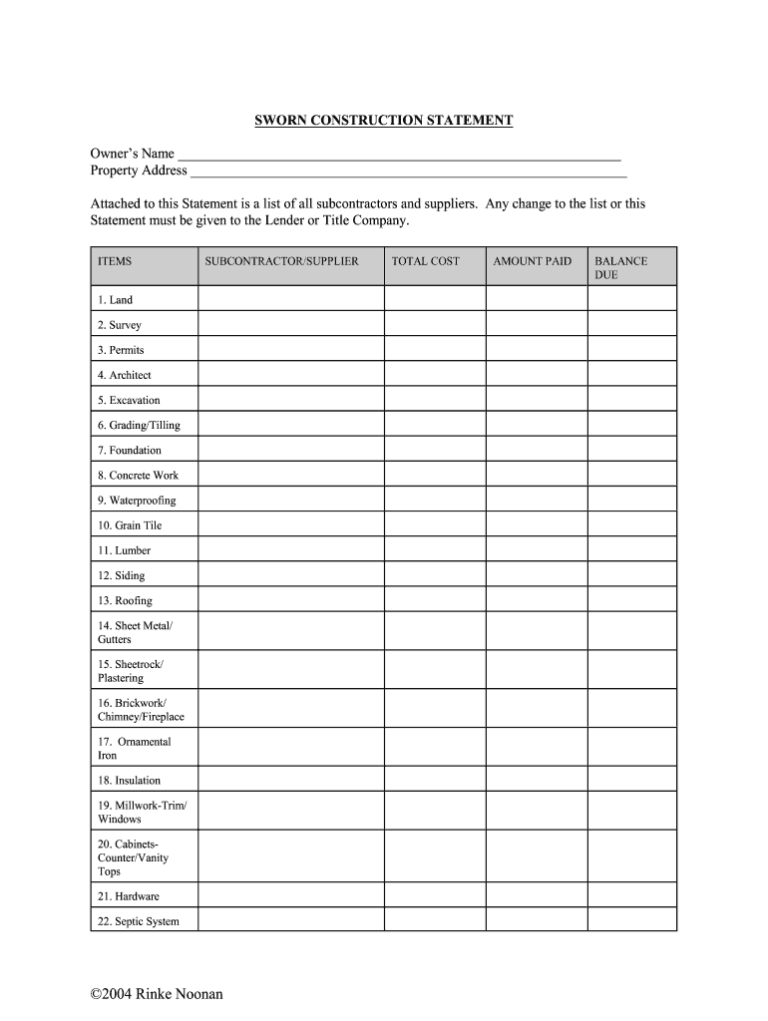 Free Sworn Construction Statement Template & Example