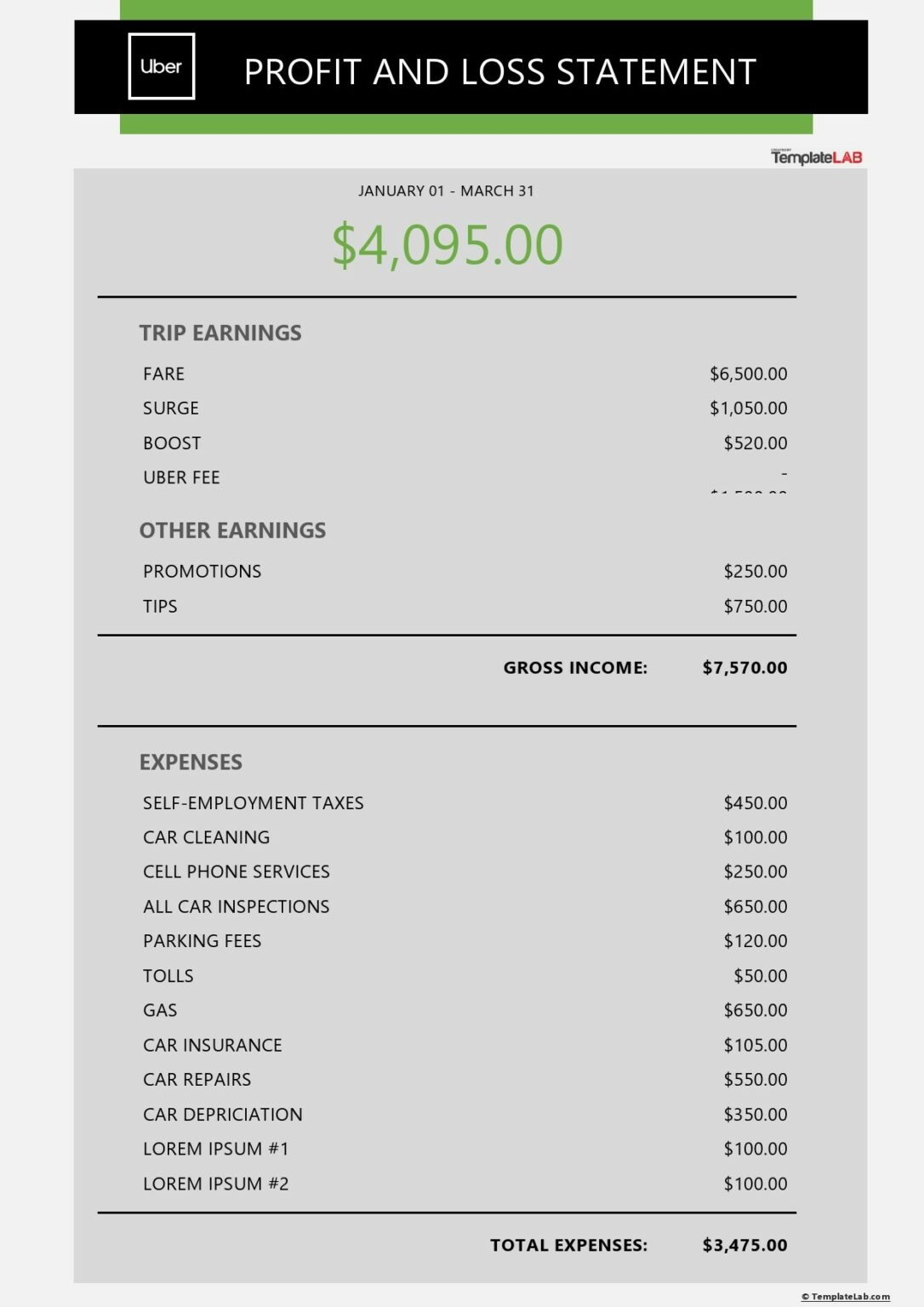 Free Uber Profit & Loss Statement Template Download