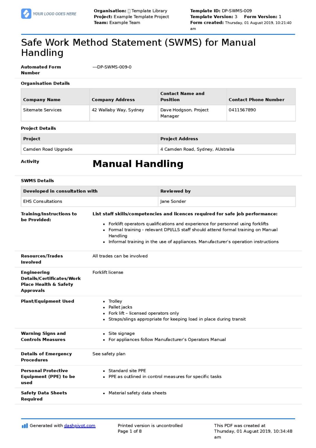 Free Work Safe Method Statement Template & Example