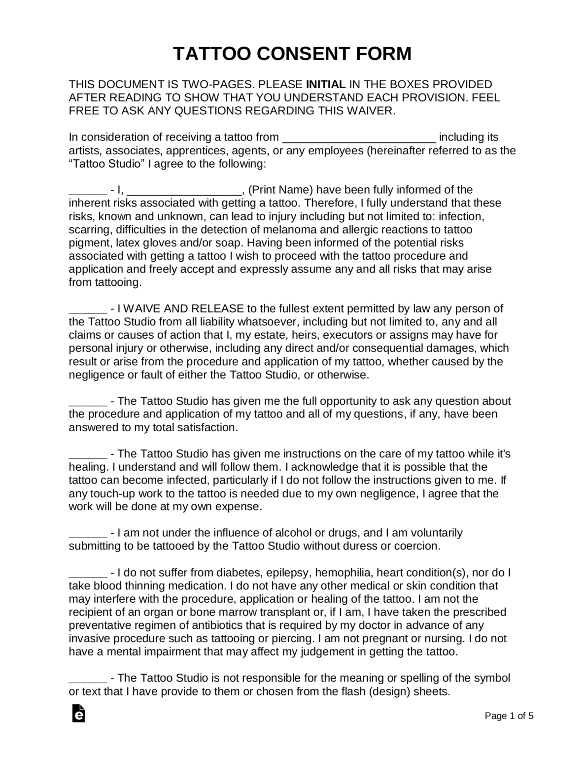 Tattoo Shop Consent Form Template