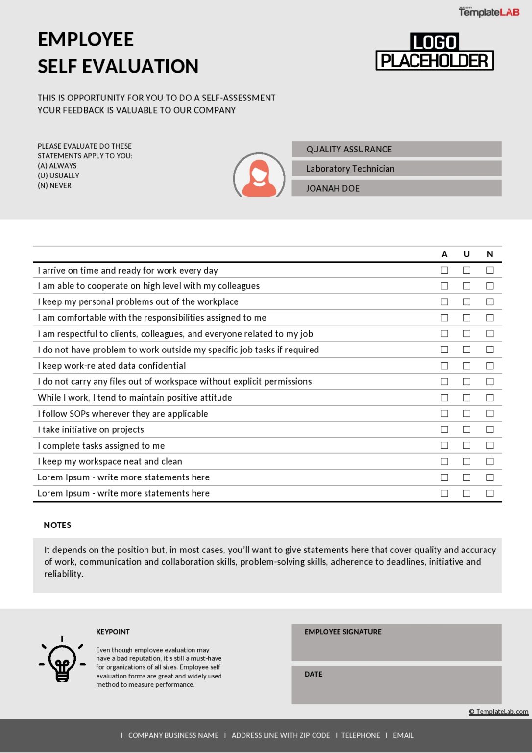 Tech Company Employee Evaluation Form Template