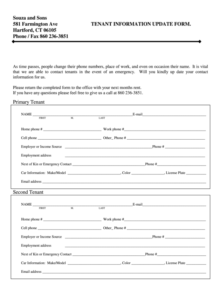 Tenant Information Update Form Template