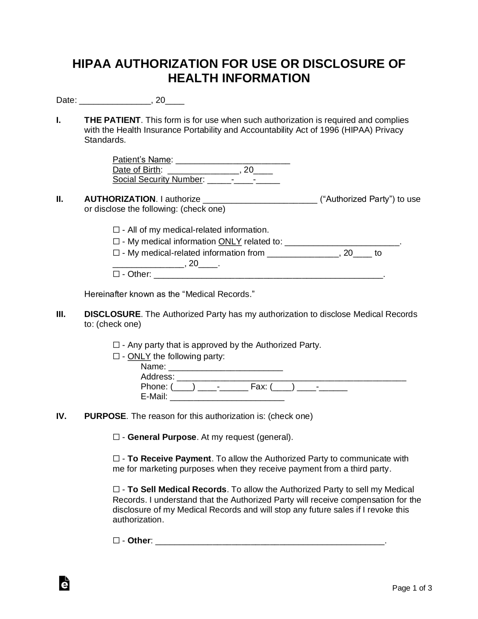 Therapy HIPAA Release of Information Form Template