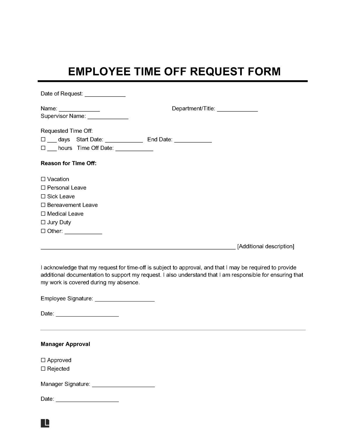 Time Off Sick Day Request Form Template