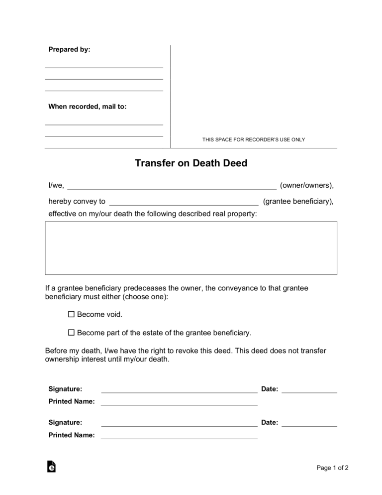 TOD Stocks Beneficiary Form Template