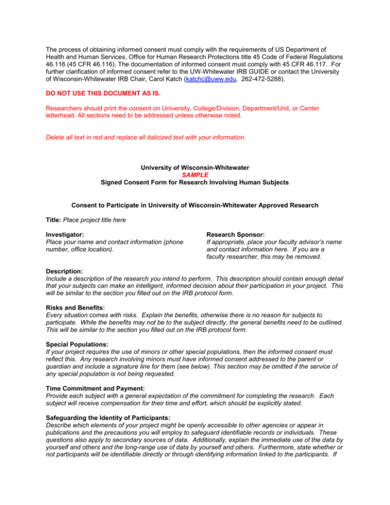 UW IRB Consent Form Template