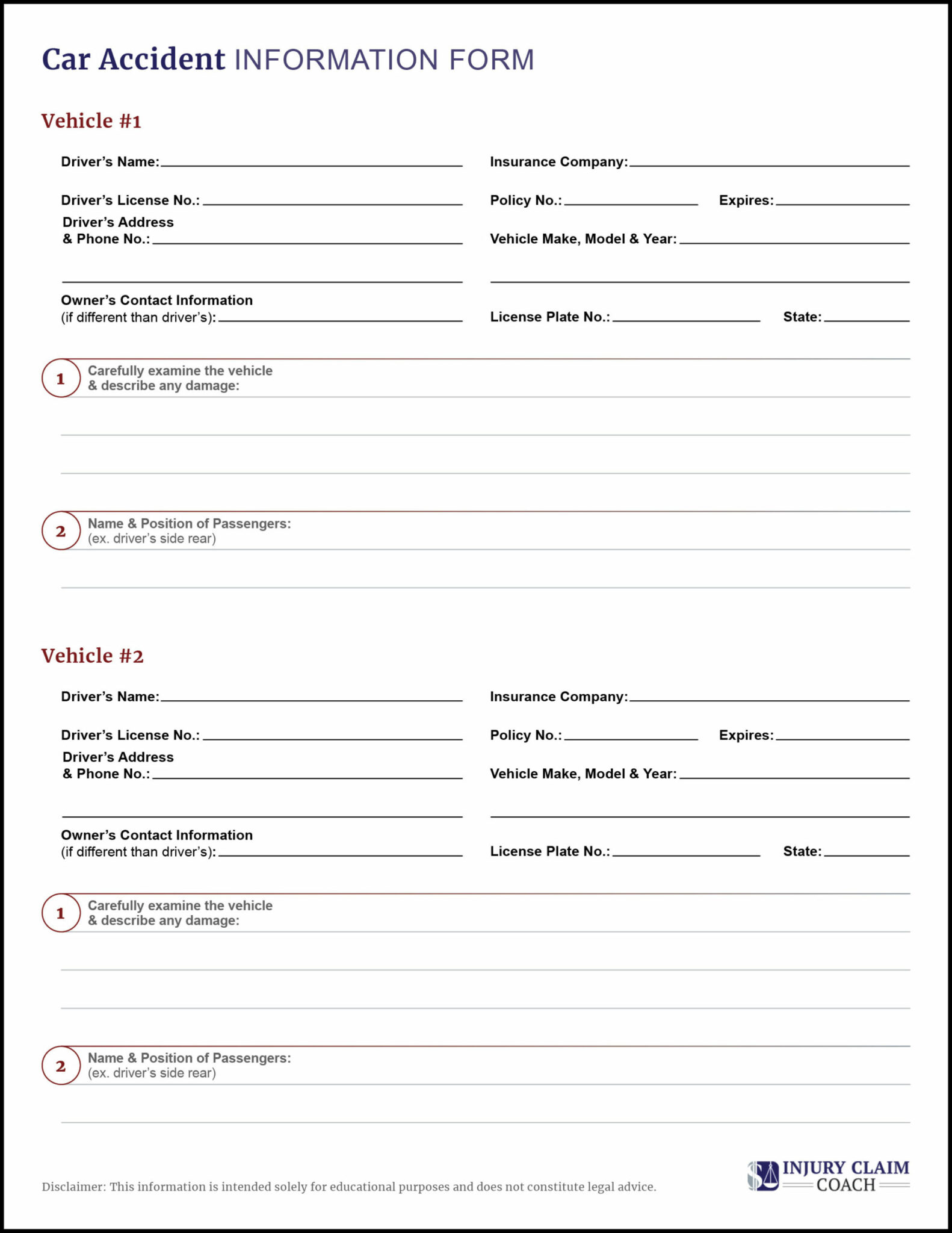 Accident Insurance Claim Form Template