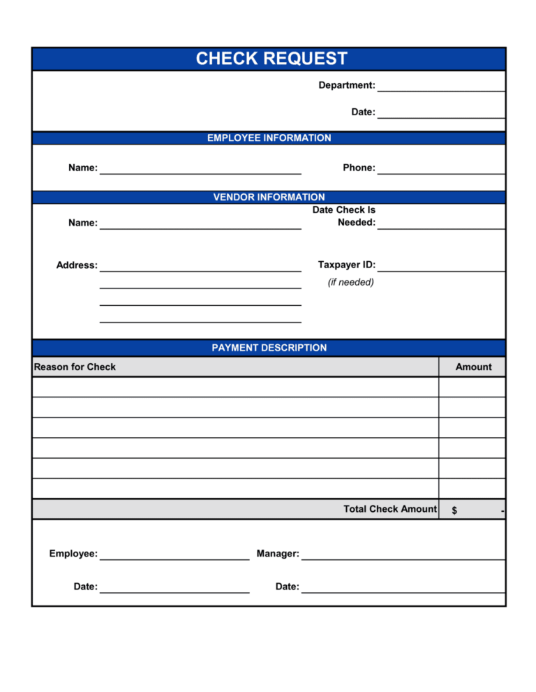 Blank Simple Check Request Form Template