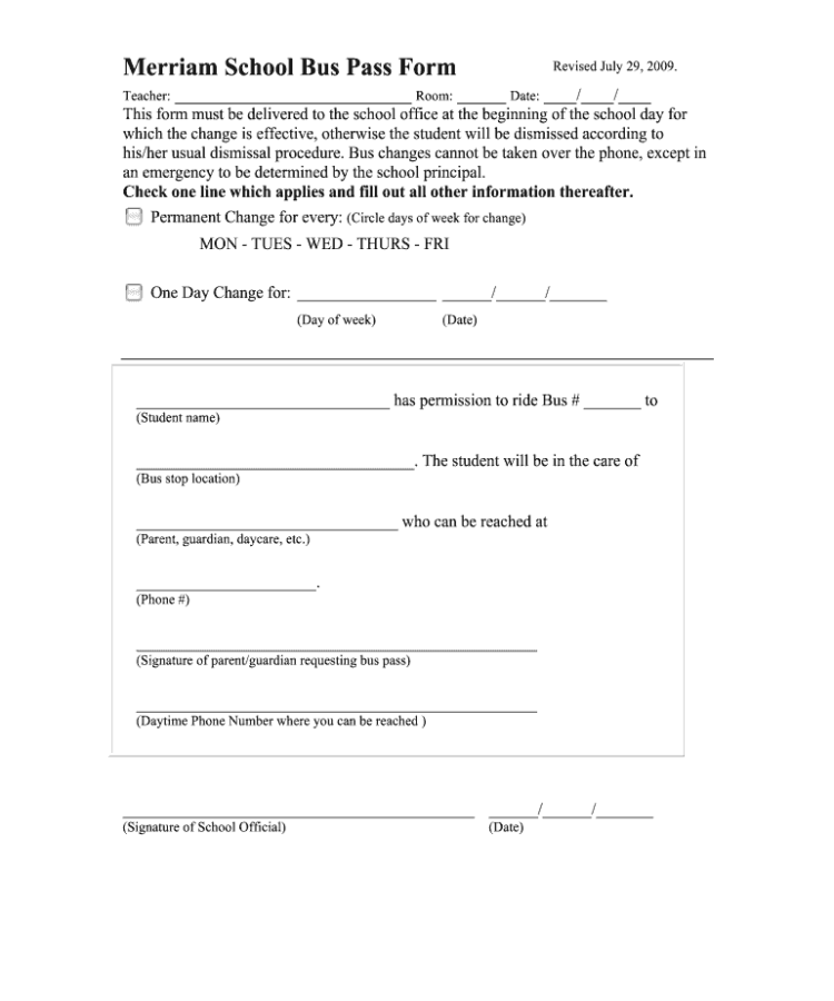 Bus Driver Application Form Template